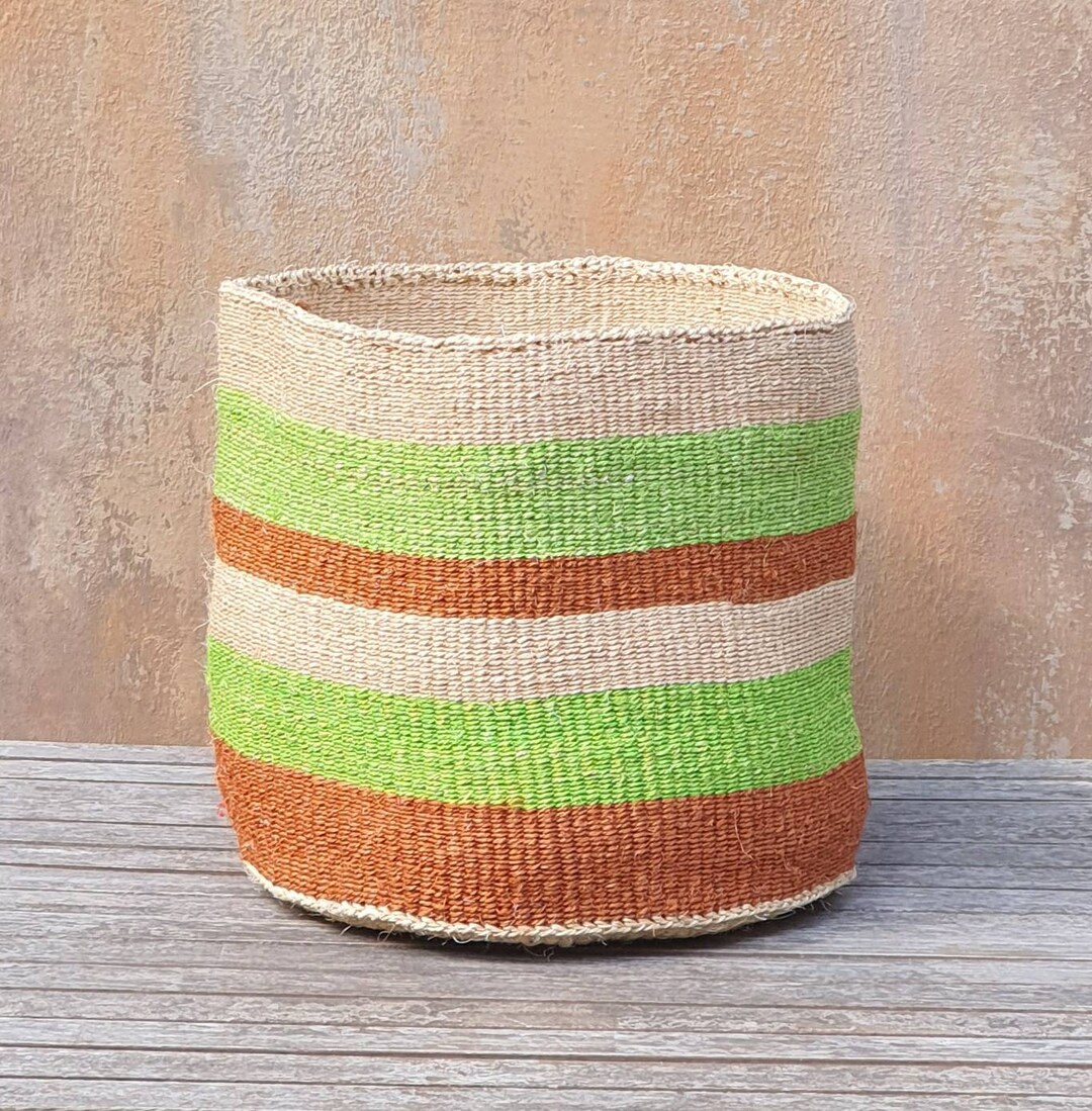 MSITUNI: Natural With Lime Green and Brown Stripe Sisal Basket - Etsy