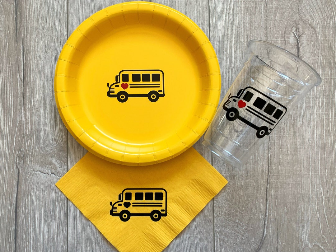 Cute School Bus Plates, Cups and Napkins, School Theme Party Supplies ...