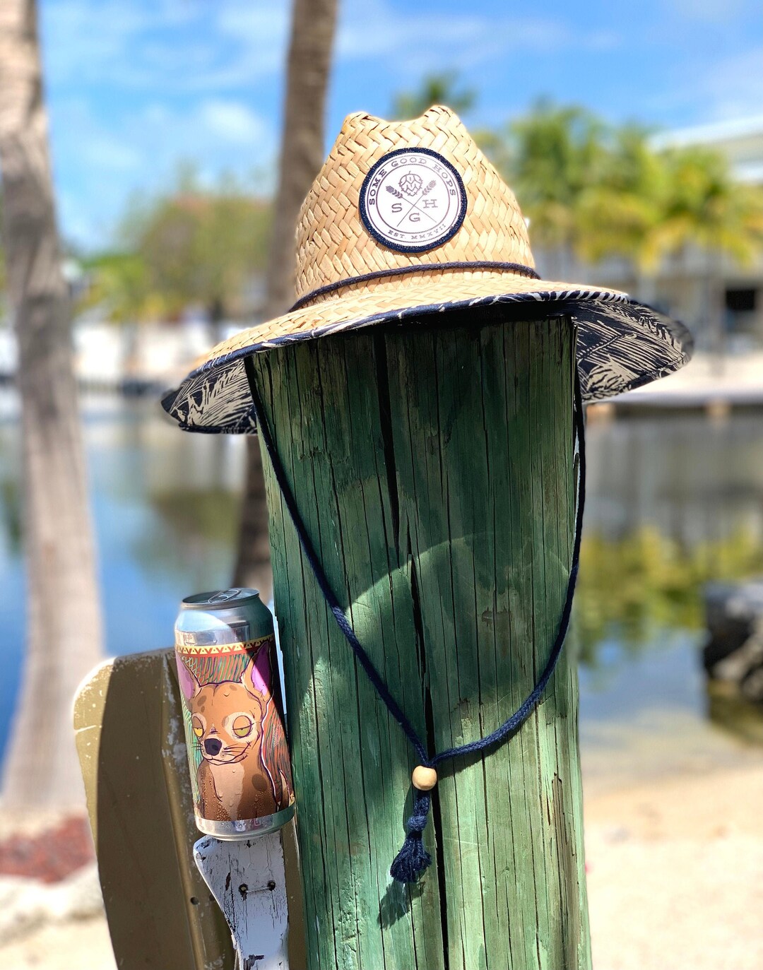 Some Good Hops Navy Palm Print UPF50+ Straw Lifeguard Craft Beer ...