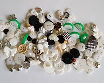 100 Black and White Button TUXEDO Mix, Assorted Sizes, Sewing, Crafting ...
