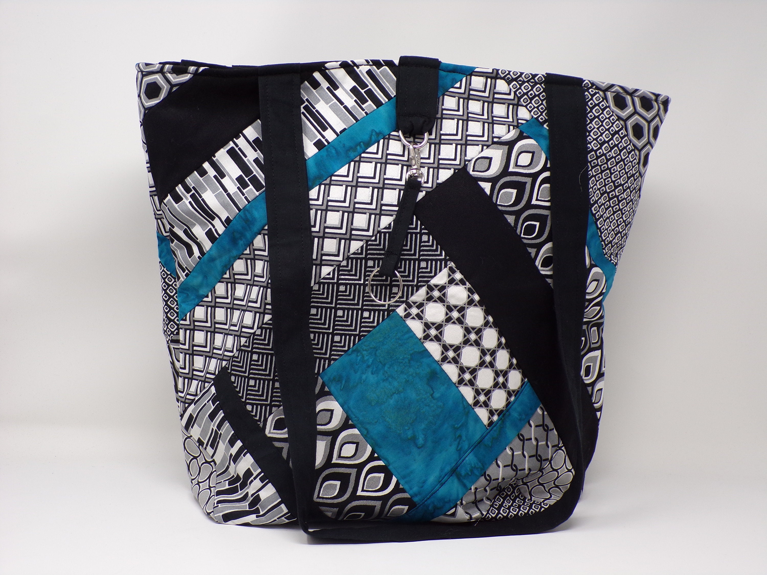 Quilted Black White Teal Tote Bag Beautiful Tote Bag Quilted Tote quilted-black-white-teal-tote-bag-beautiful-tote-bag-quilted-tote