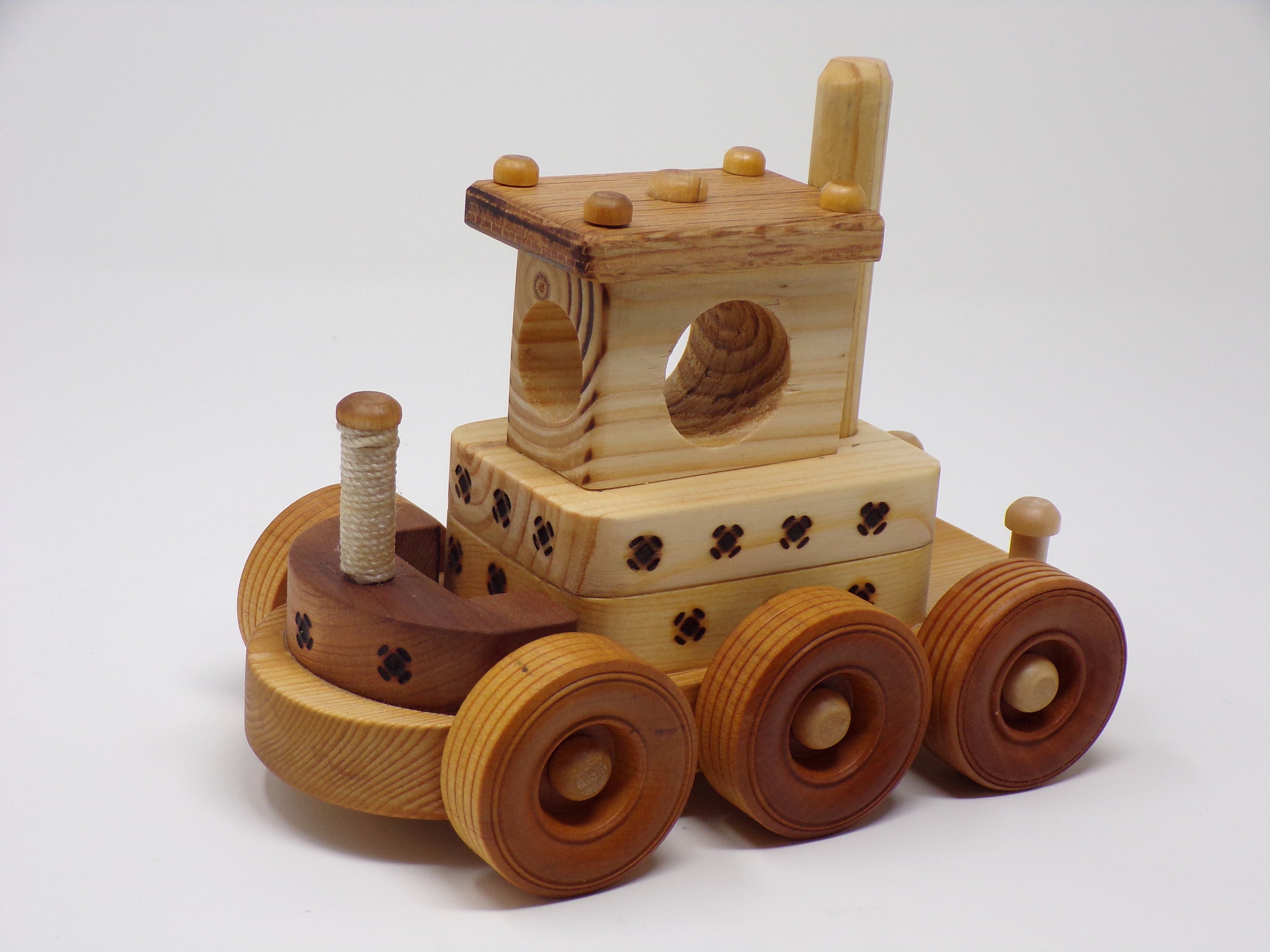 Wooden Handcrafted Tug Boat for Toddlers, Bath Toy and Push Toy