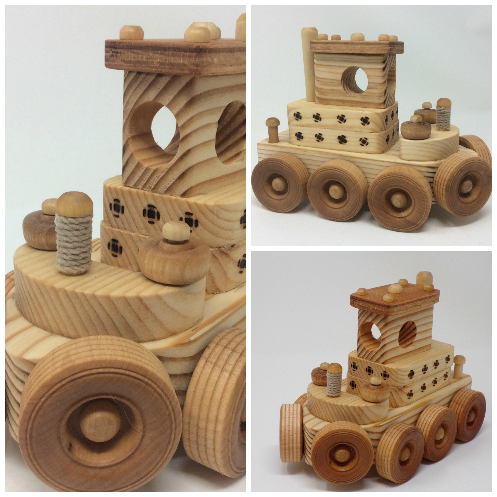 Wooden Handcrafted Tug Boat for Toddlers, Bath Toy and Push Toy