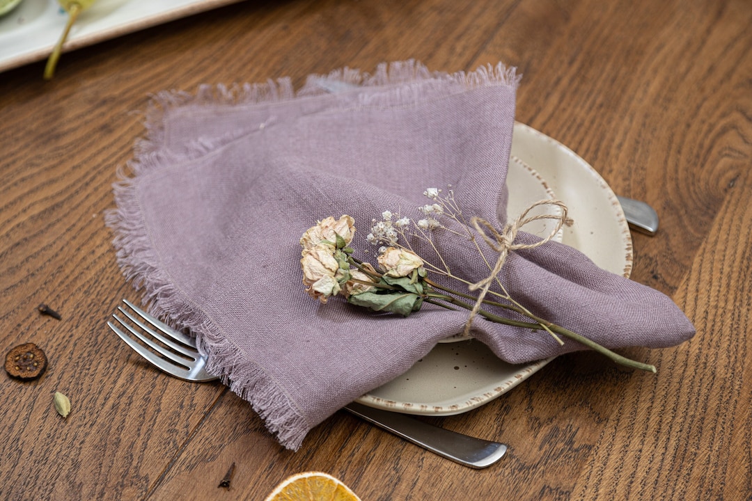 Lavender Napkins Set of 4, 100% Pure Linen Size 19X19, Natural Handmade ...