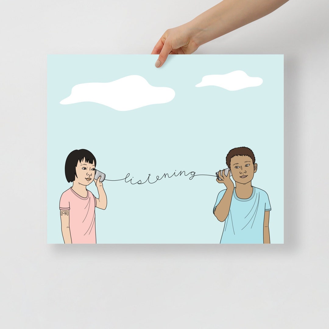 Listening Art Print | Graphic Wall Art | Color Illustration ...
