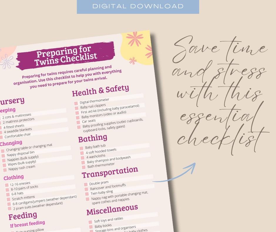 Twin Baby Registry Checklist Printable, Newborn Twins Checklist PDF ...