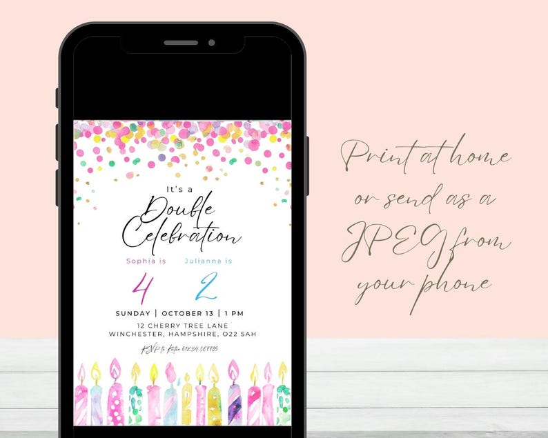 Editable Joint Party Invitation, Sibling Birthday Invite, Double ...