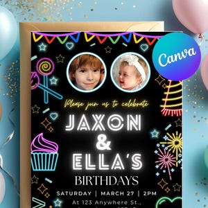 Editable Joint Party Invite, Sibling Birthday Invitation, Double ...
