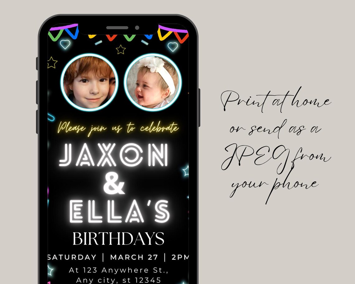 Editable Joint Party Invite, Sibling Birthday Invitation, Double ...