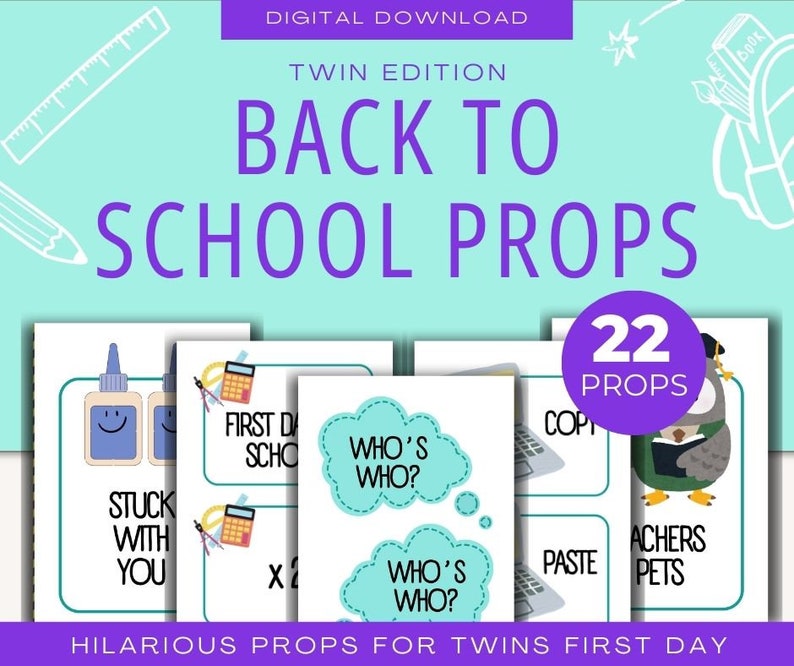 Twin Back to School Photo Booth Props, Twins First Day Photobooth Props ...