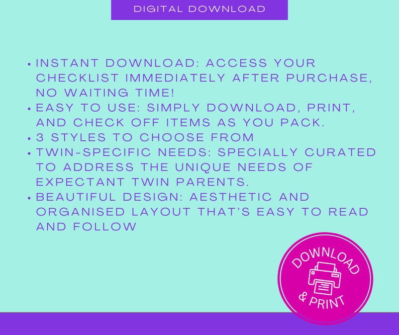 Hospital Bag Checklist for Twins Printable Twins Hospital List PDF Twin ...