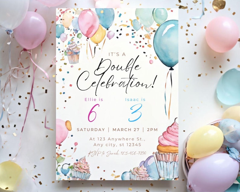 Joint Party Invitation, Sibling Birthday Invitation, Double Birthday ...