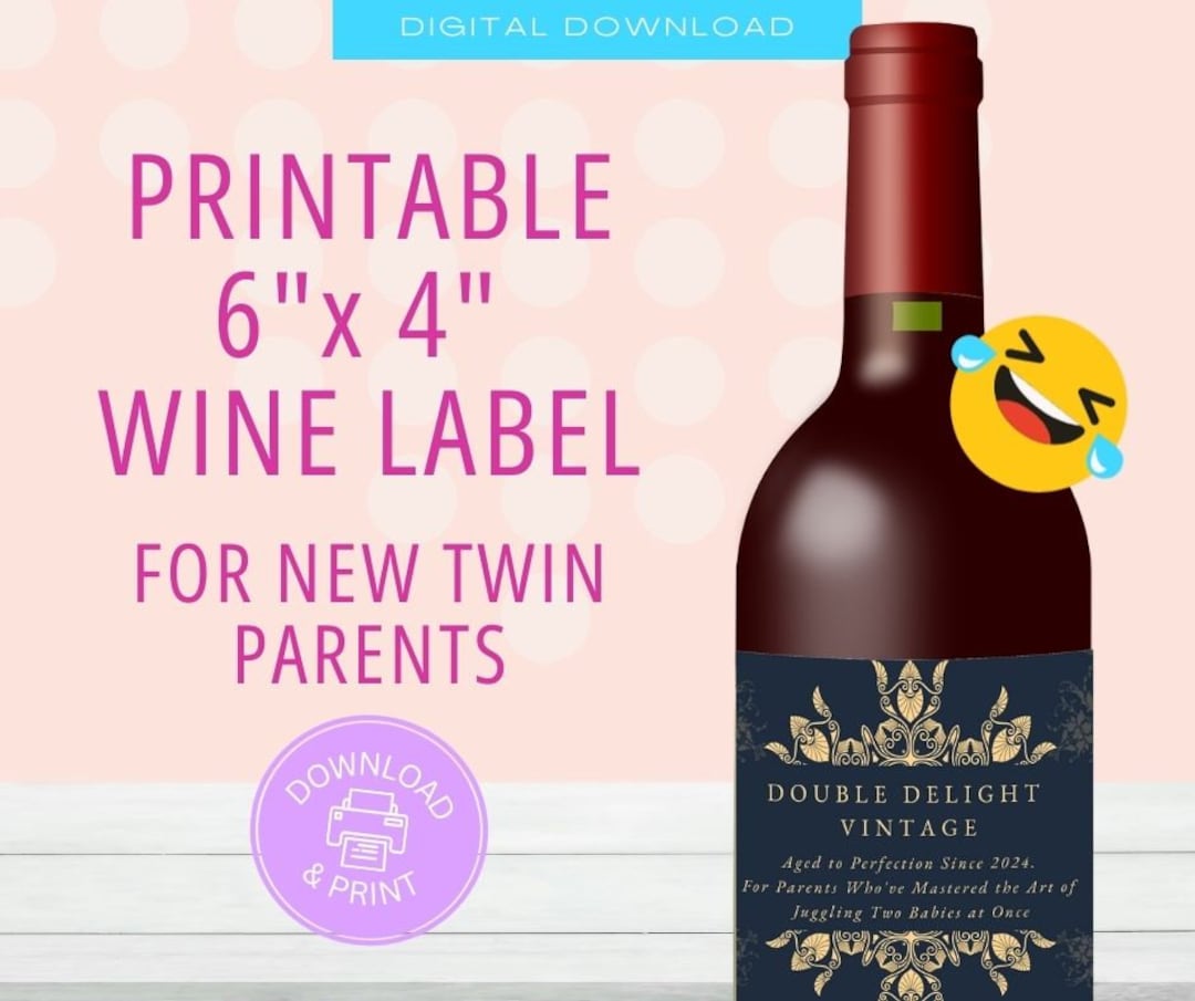 Wine Label Template Twins | Baby Shower | Editable Wine Labels ...