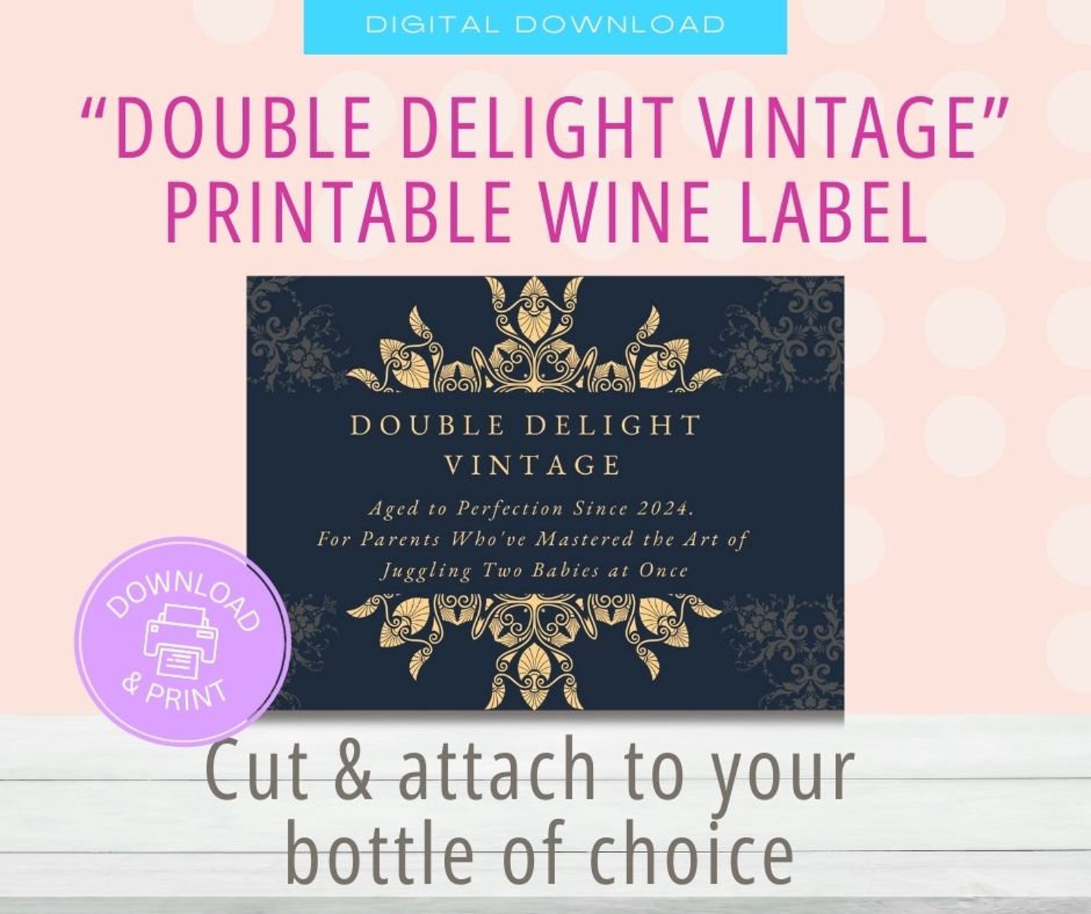 Wine Label Template Twins | Baby Shower | Editable Wine Labels ...
