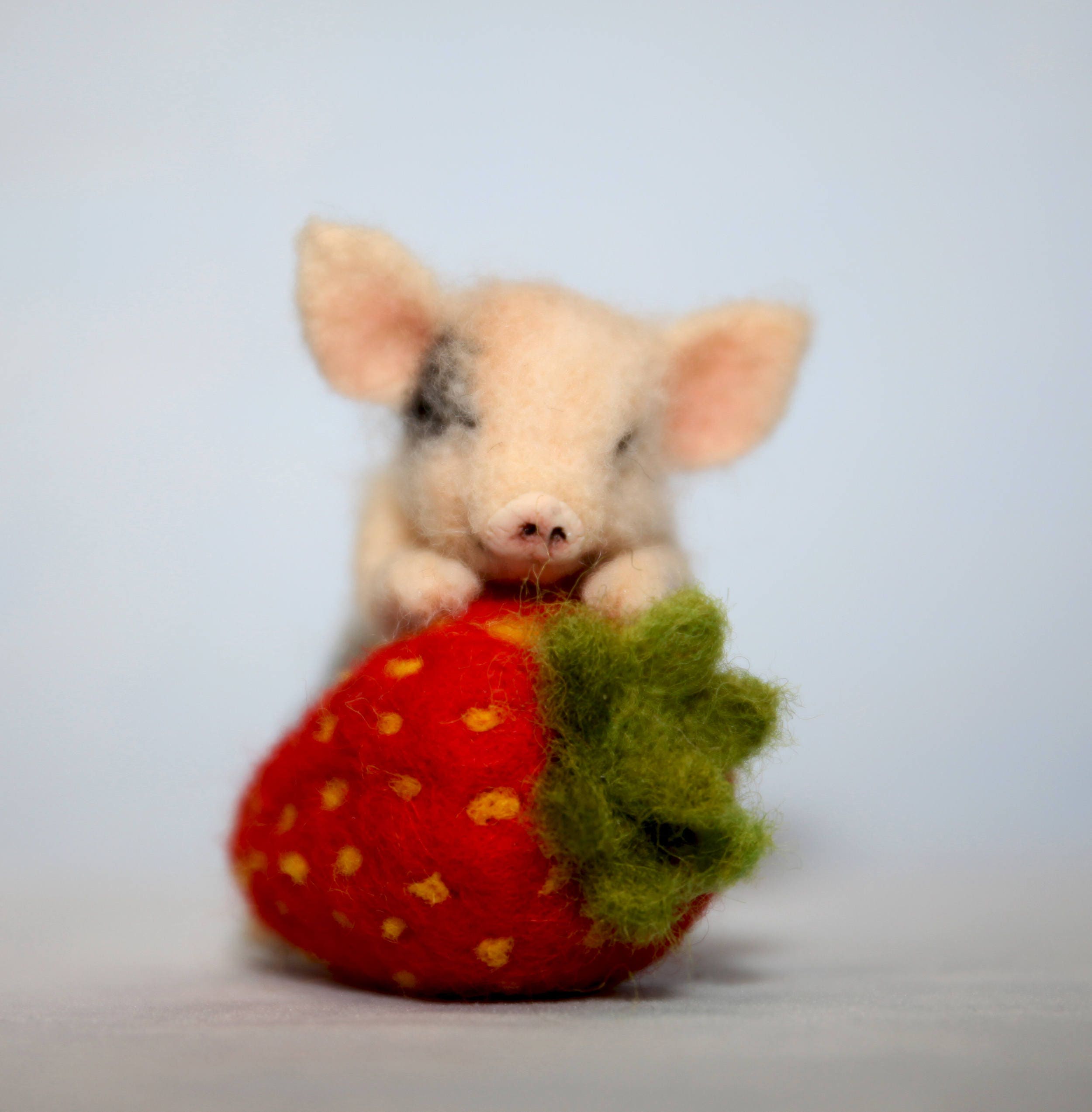 Needle Felted/miniature Sculpture/ Pig on Strawberry/ Handmade Gift - Etsy
