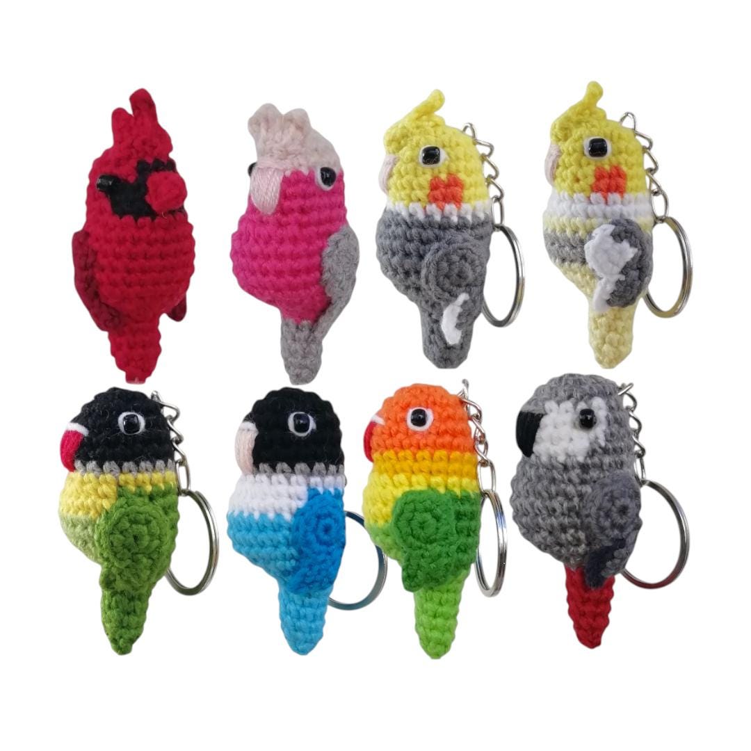 Cockatiel Bird Keychain, Cardinal Parrot Accessory, Crochet Galah ...