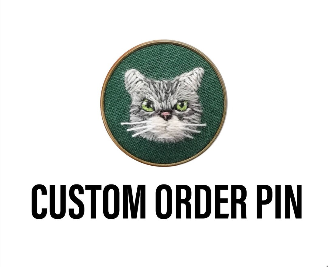 Custom Order Pet Pin, Personalized Cat Brooch, Hand Embroidered Collar ...