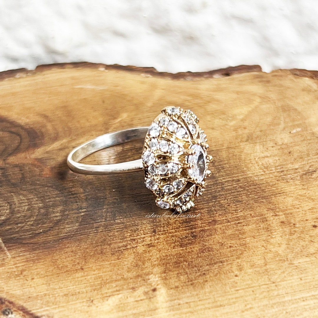 Handmade Ottoman Ring: Glittering Stone, 925 Sterling Silver & Bronze ...