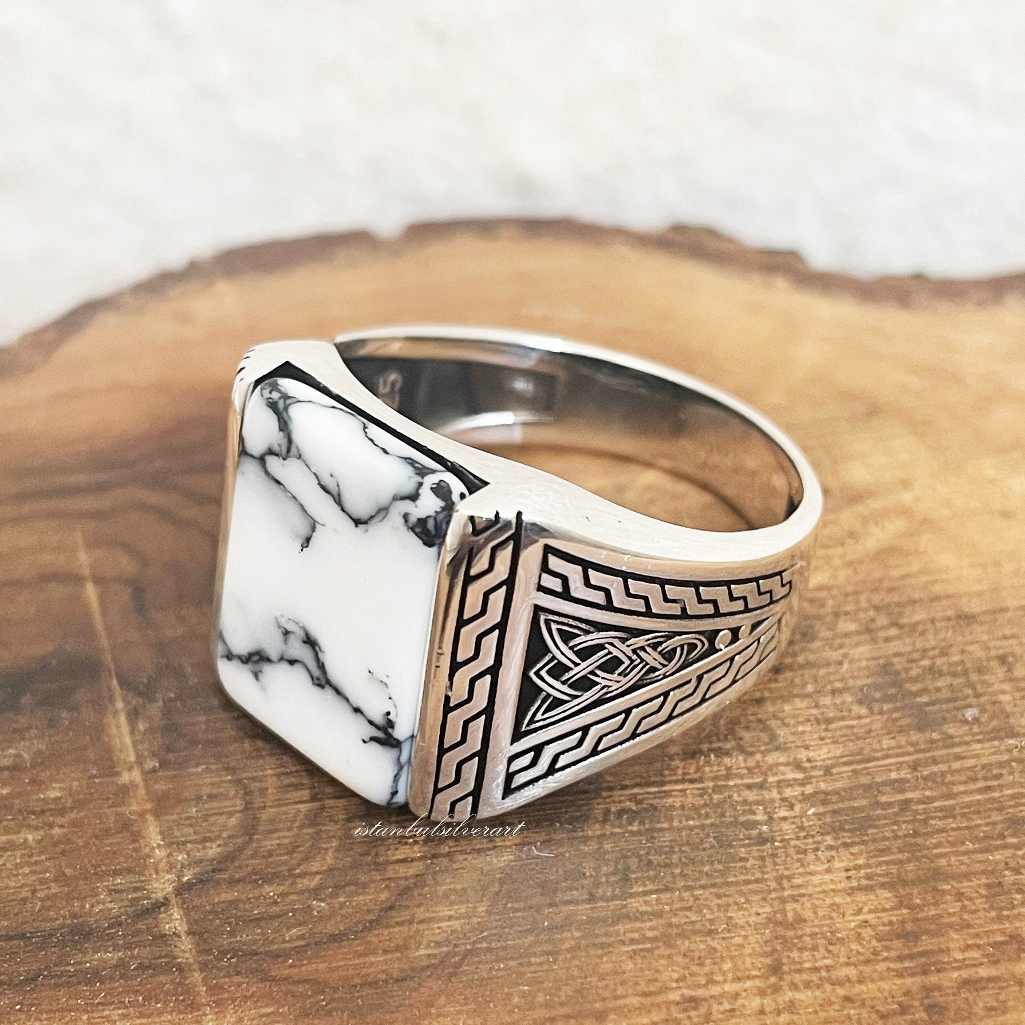 Handmade Sterling Silver Mens Ring: White Agate Ottoman Design - Etsy