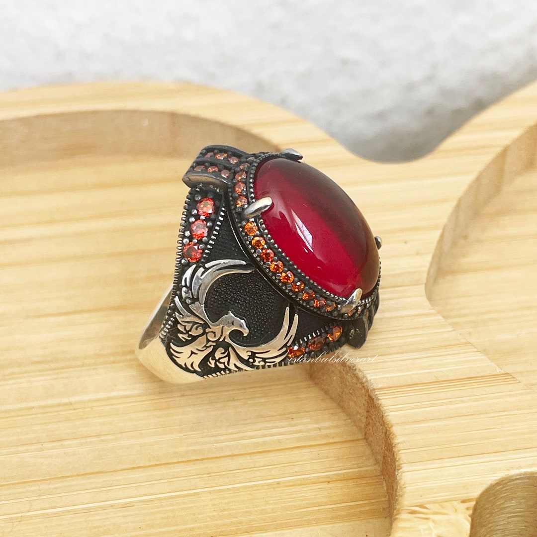 Handgemachte Sterling Silber Adler Ring: Rubin Edelstein, Herrenschmuck ...