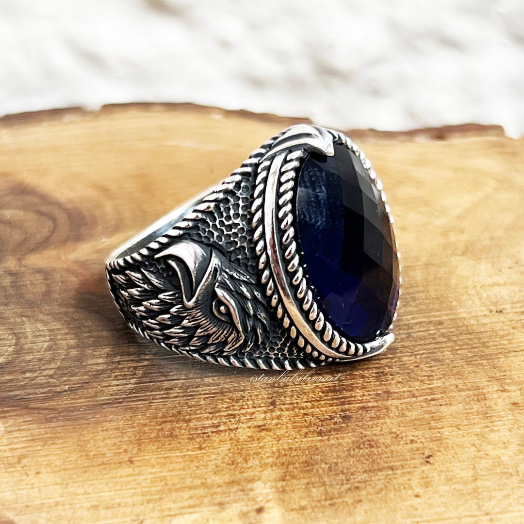 Mens Handmade Ring, Turkish Handmade Silver Men Ring, Sapphire Ring ...