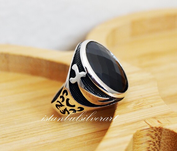 Mens Handmade Ring Turkish Handmade Silver Men Ring Ottoman Mens Ring Onyx Men Ring Gift for Him 925k Sterling Silver Ring