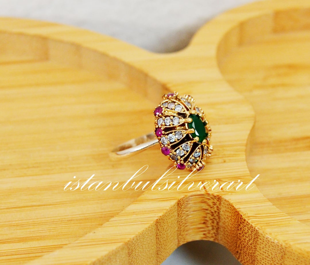 Handmade Ottoman Emerald Ruby Topaz Ring: 925 Sterling Silver - Etsy