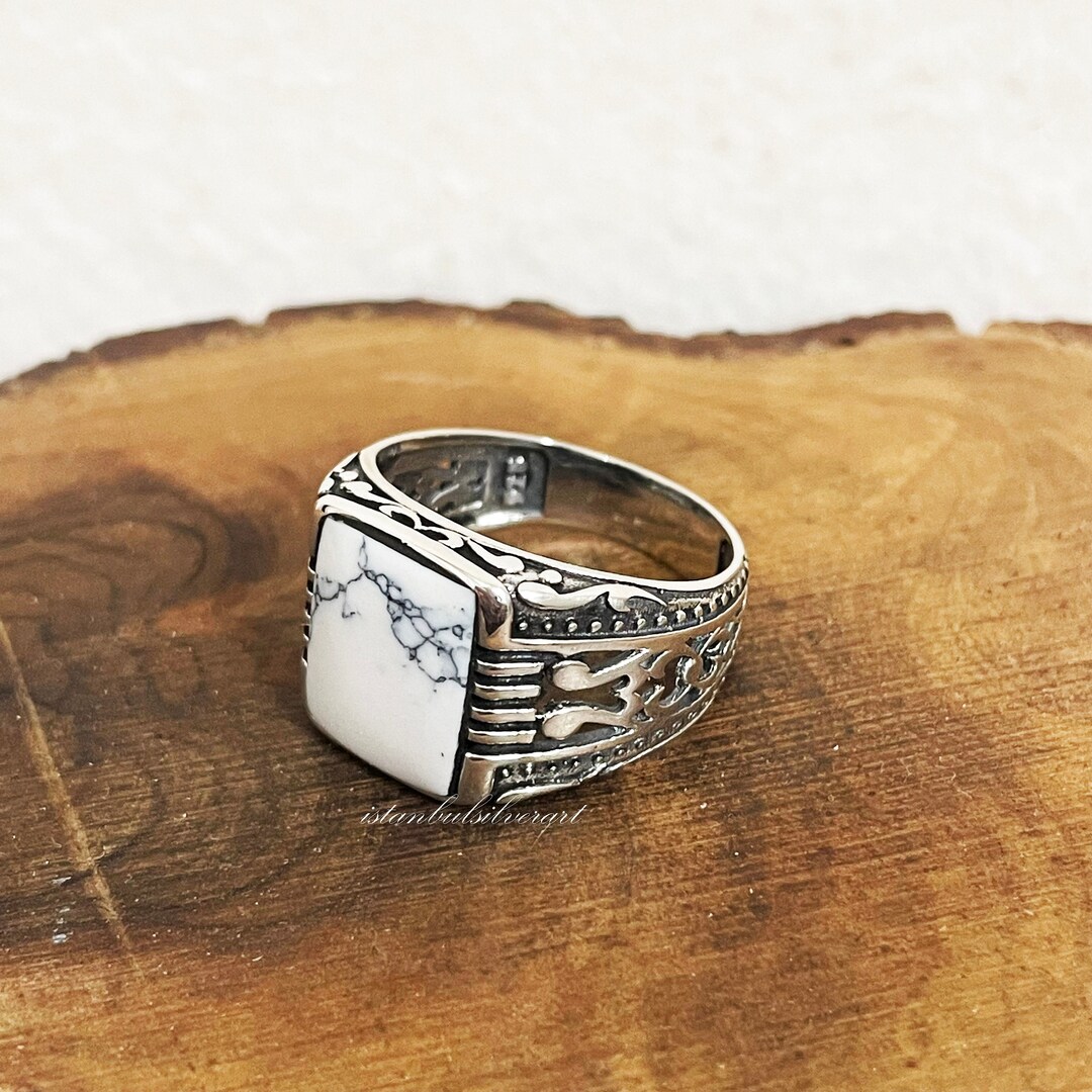 Handmade Sterling Silver Mens Ring: Ottoman White Agate Ring - Etsy