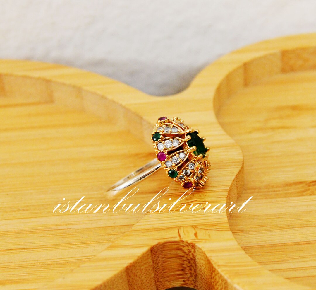 Handmade Ottoman Ring: Emerald, Ruby, Topaz, 925 Sterling Silver - Etsy