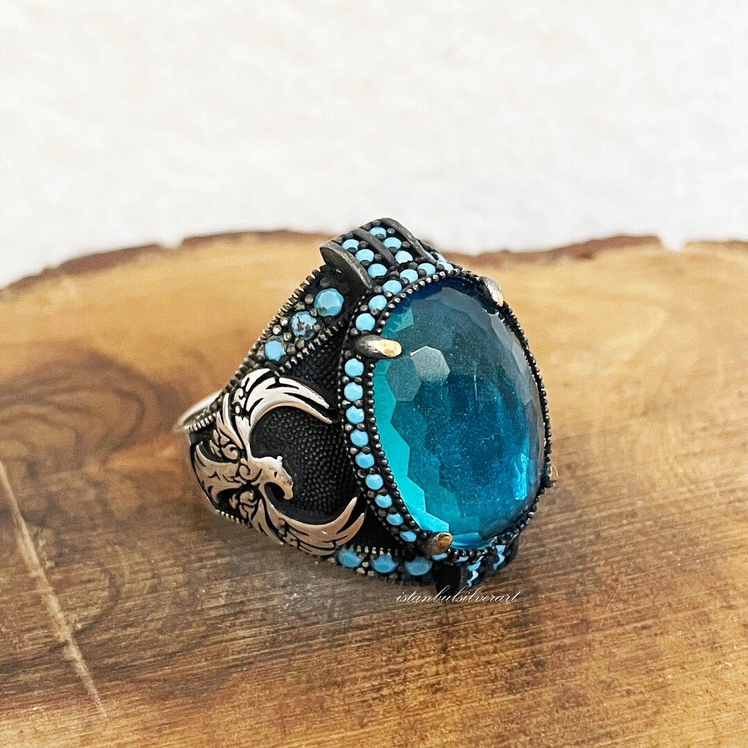 Handmade Sterling Silver Mens Ring: Turquoise Ottoman Eagle Ring - Etsy