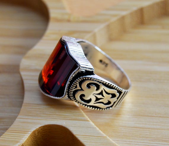 Mens Handmade Ring Turkish Handmade Silver Men Ring Ottoman Mens Ring Ruby Ring Cz Stone Men Ring Gift for Him 925k Sterling Silver Etsy