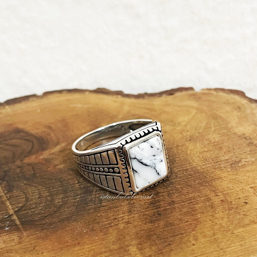 Handmade Sterling Silver Mens Ring: Ottoman White Agate Ring - Etsy