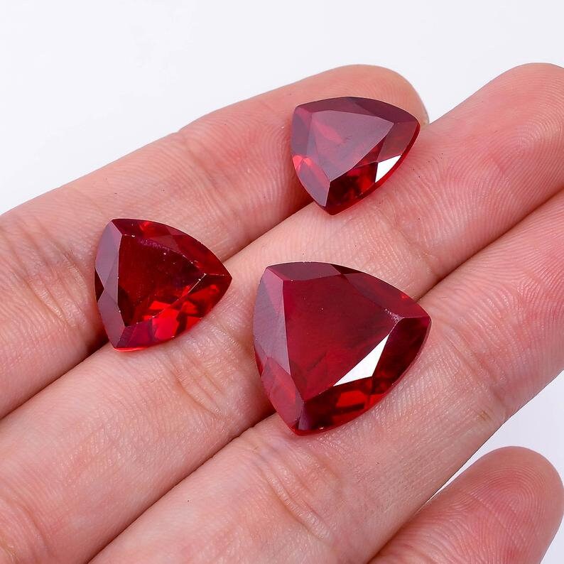 Lab created Synthetic Ruby Trillion Cut Faceted Unmounted | Etsy