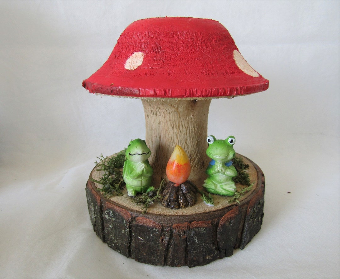 Handmade Fairy Garden Mushroom Wooden Toad Stool Frog - Etsy