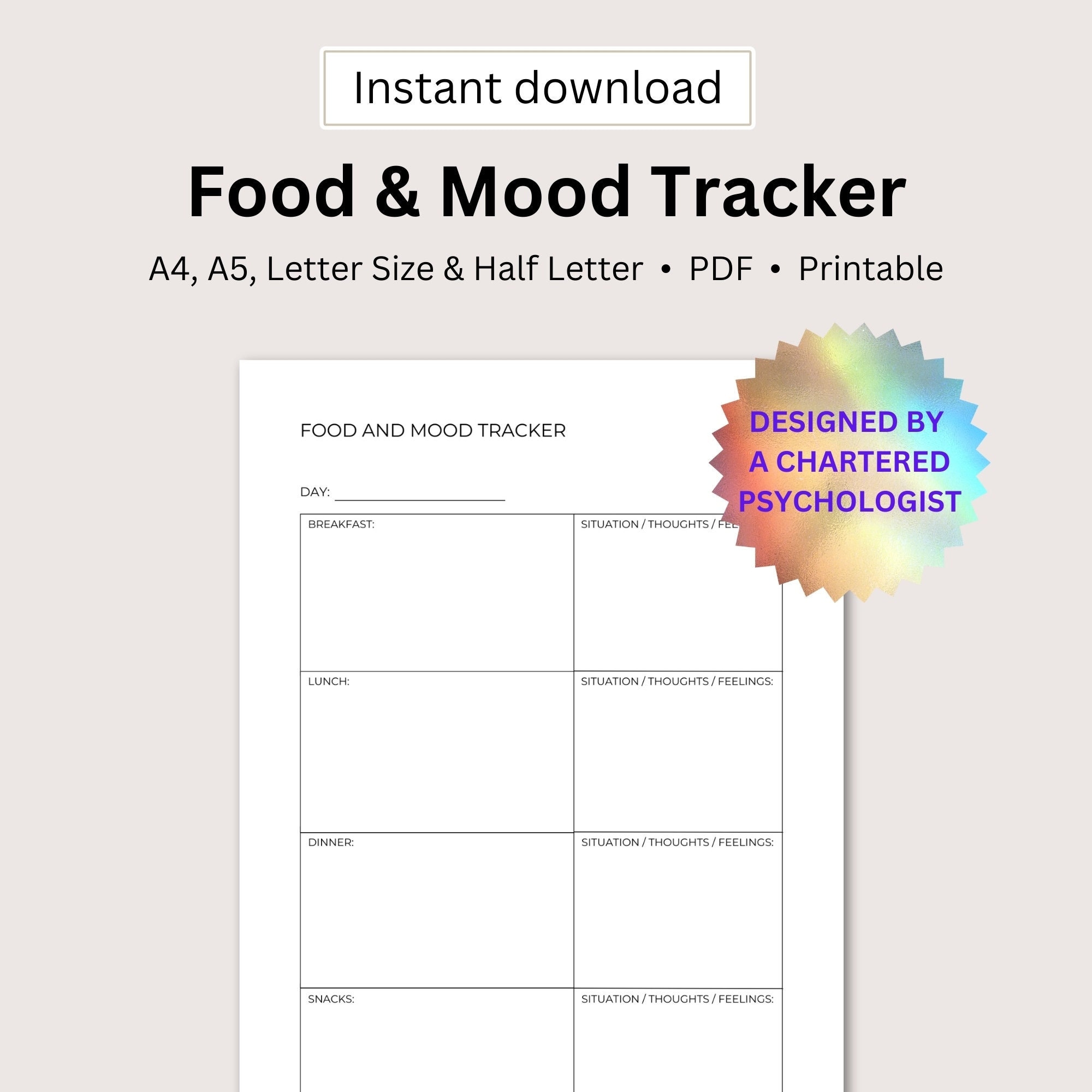 Food and Mood Tracker, Printable, Digital Download, Comfort Eating ...