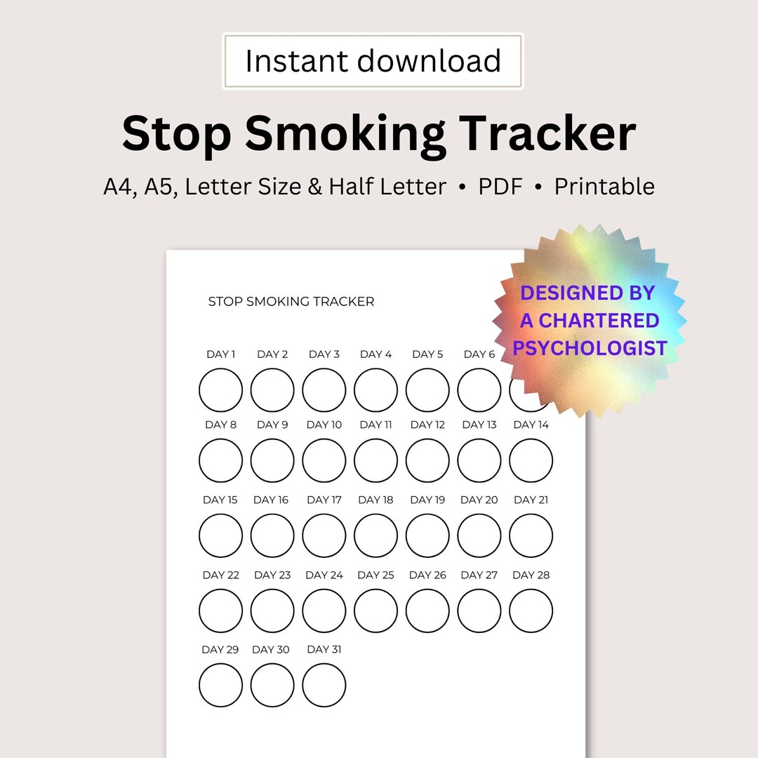 Stop Smoking Tracker, Printable, Digital Download, Quit Smoking ...