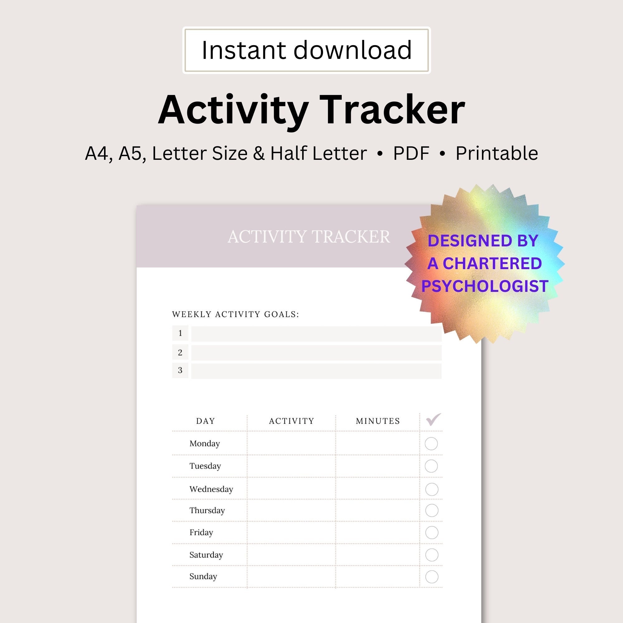 Activity Tracker, Printable, Digital Download, Workout Tracker, Fitness ...