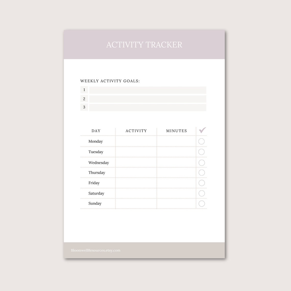 Activity Tracker, Printable, Digital Download, Workout Tracker, Fitness ...
