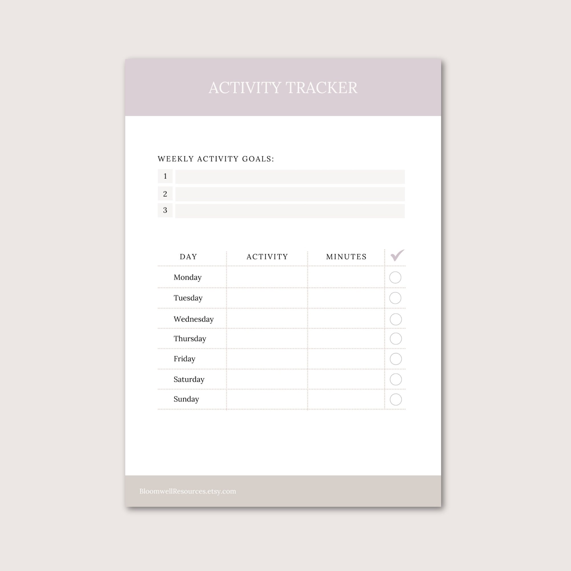 Activity Tracker, Printable, Digital Download, Workout Tracker, Fitness ...