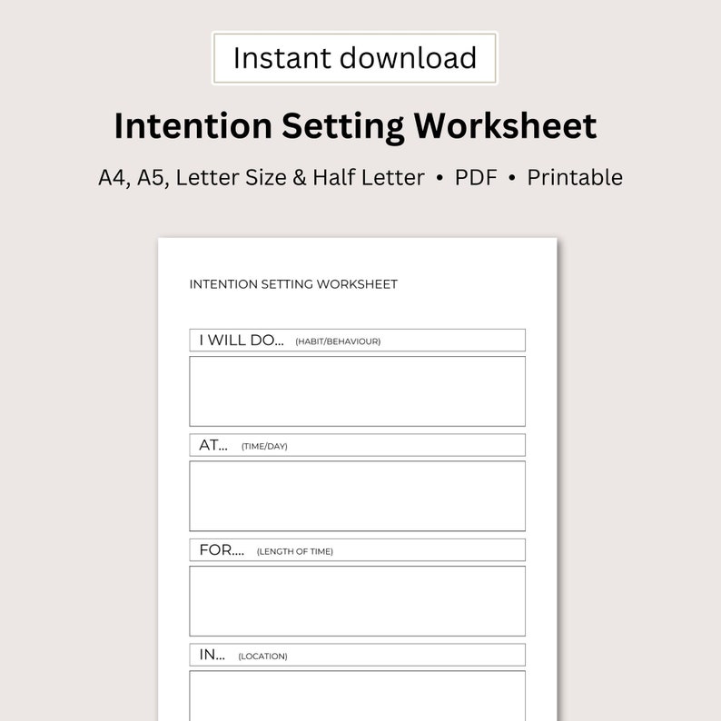 Intention Setting, Goal Setting, Printable, Digital Download, Printable ...