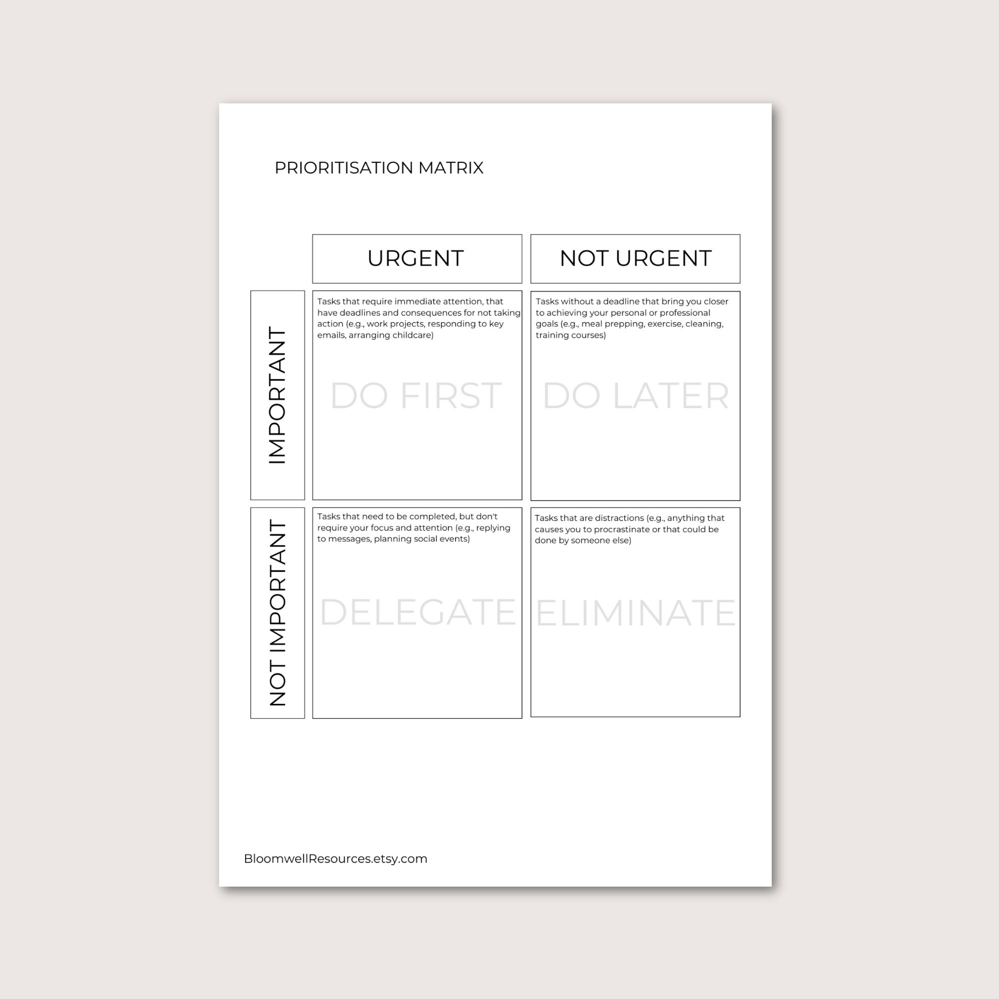 Prioritisation Matrix, Printable, Digital Download, Priority Matrix ...