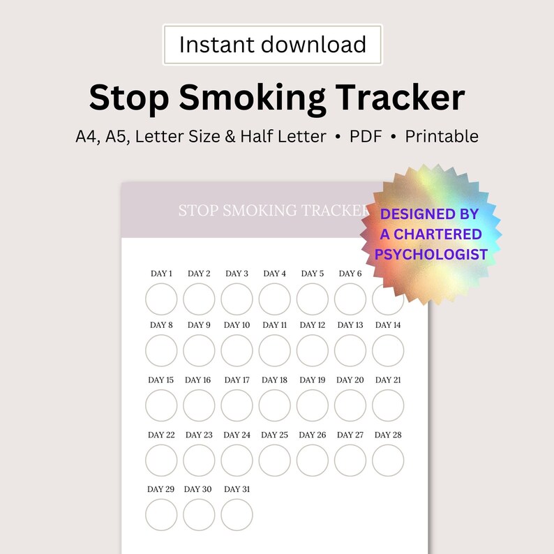 Stop Smoking Tracker, Printable, Digital Download, Quit Smoking, Smoking, Vaping, Habit Tracker ...