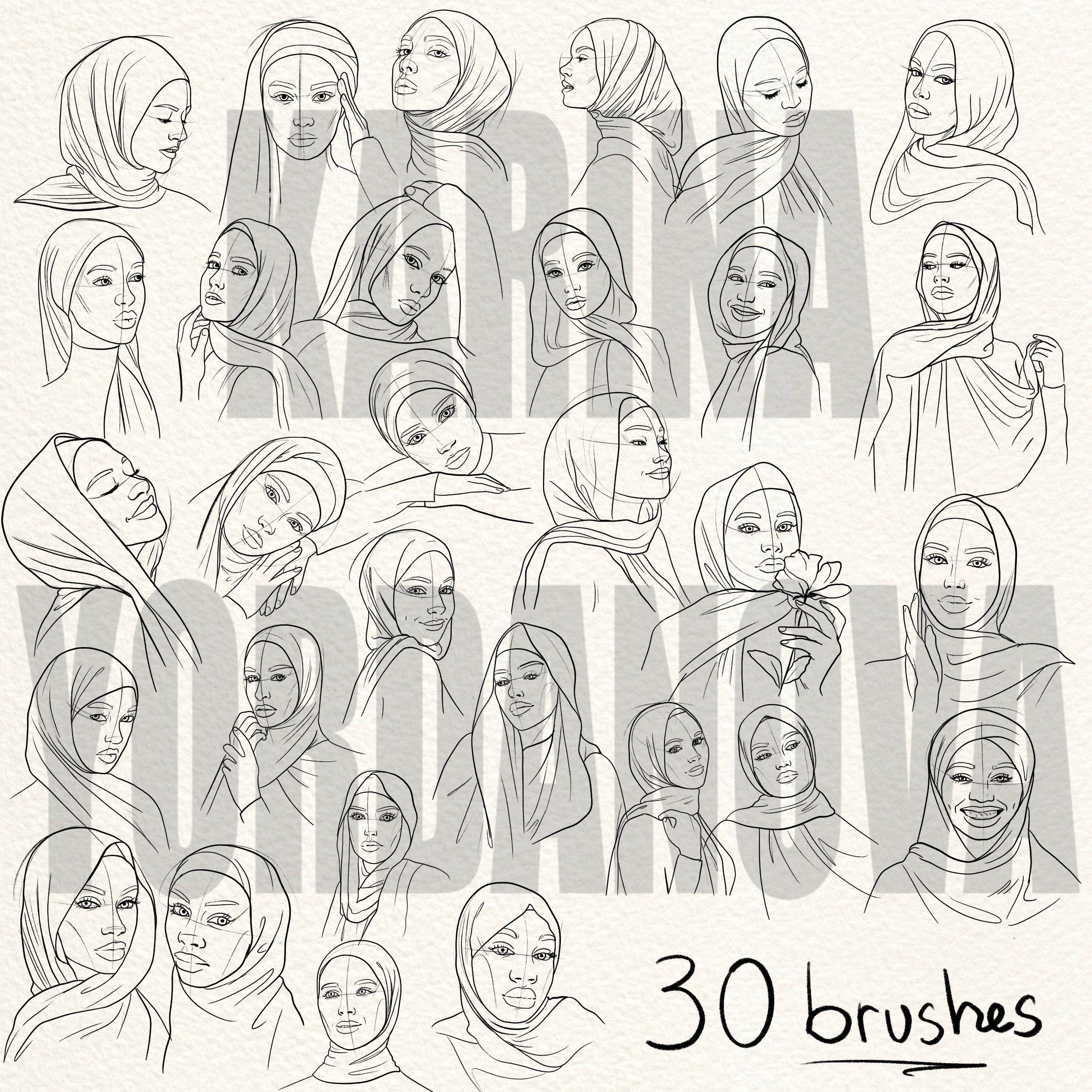 30 Female Hijab / Veil Pose Brushes (FOR PROCREATE) Perfect for ...