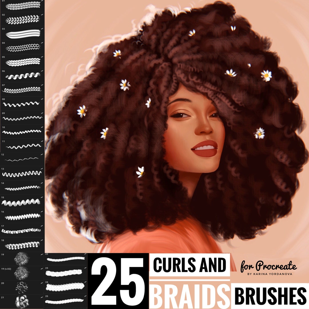 25 Curlsxbraids Brushes (FOR PROCREATE) Easy Curly Brush, Braids ...