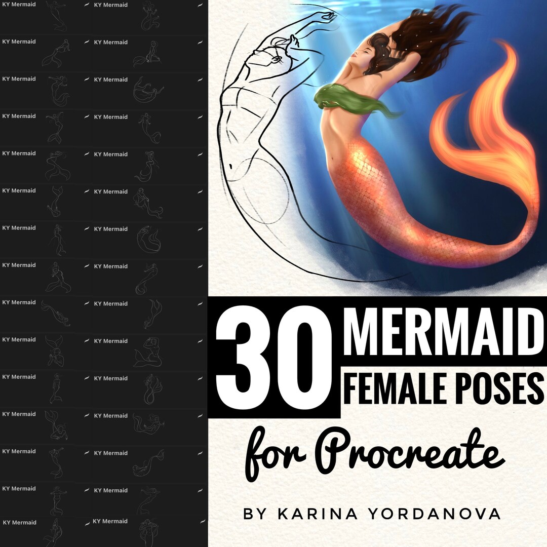30 Mermaid Poses Brushes Perfect for Beginners (FOR PROCREATE) Easy ...