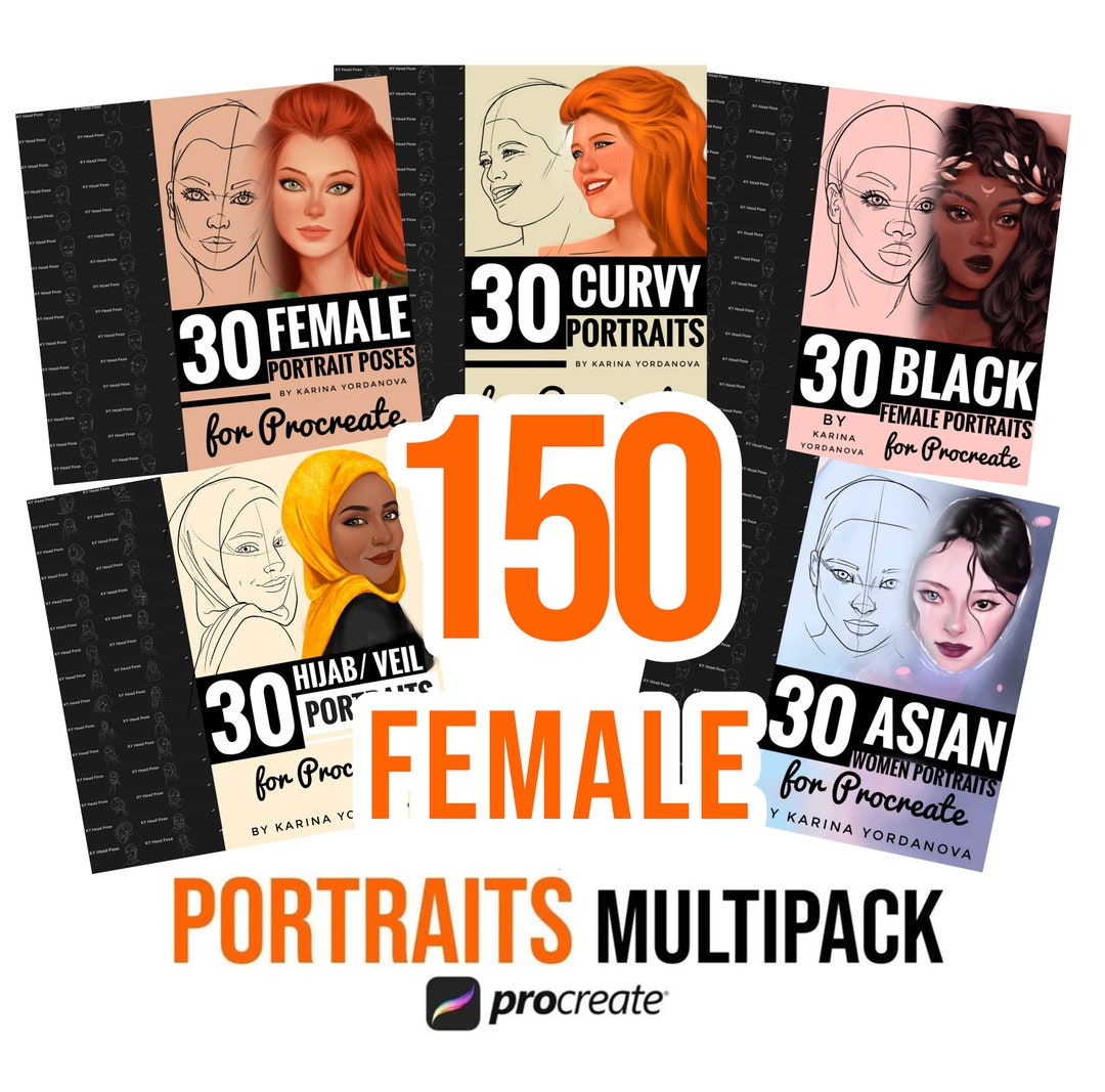 150 FEMALE PORTRAITS Brushes MULTIPACK Stamps for Procreate , Perfect ...