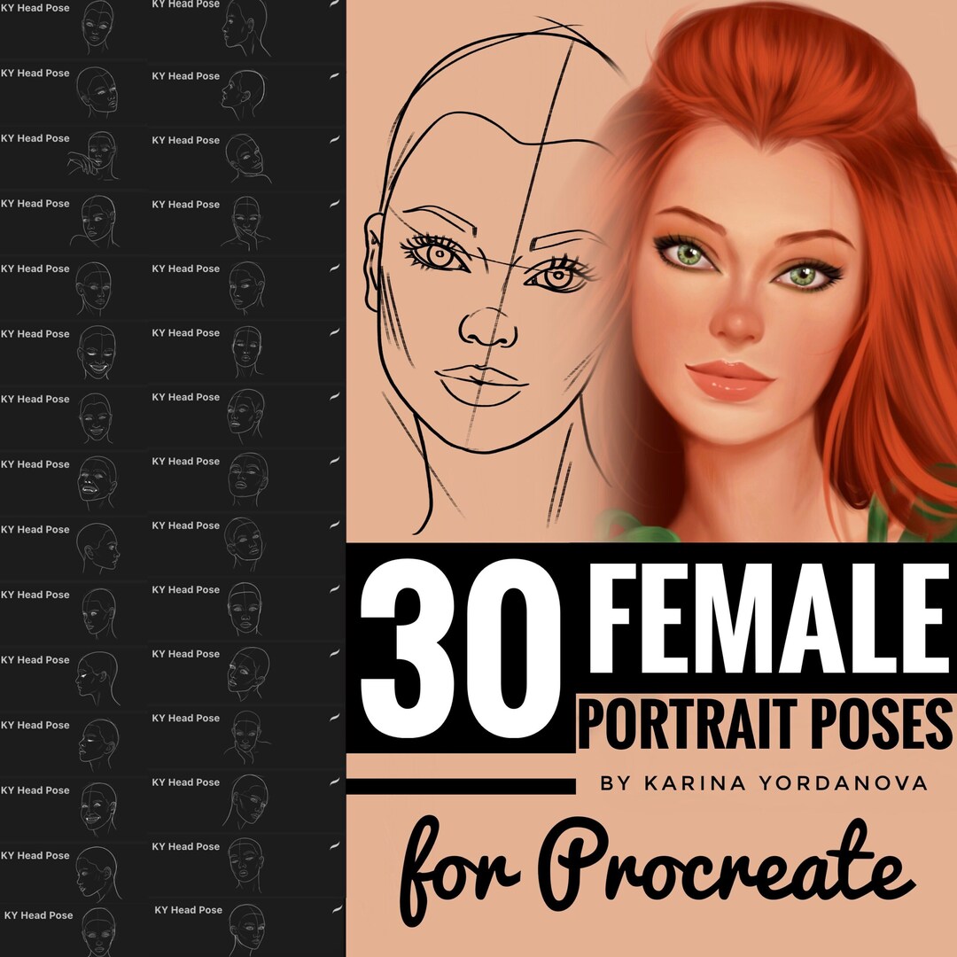 30 Female Portrait Pose Brushes (FOR PROCREATE) Perfect for Beginners ...