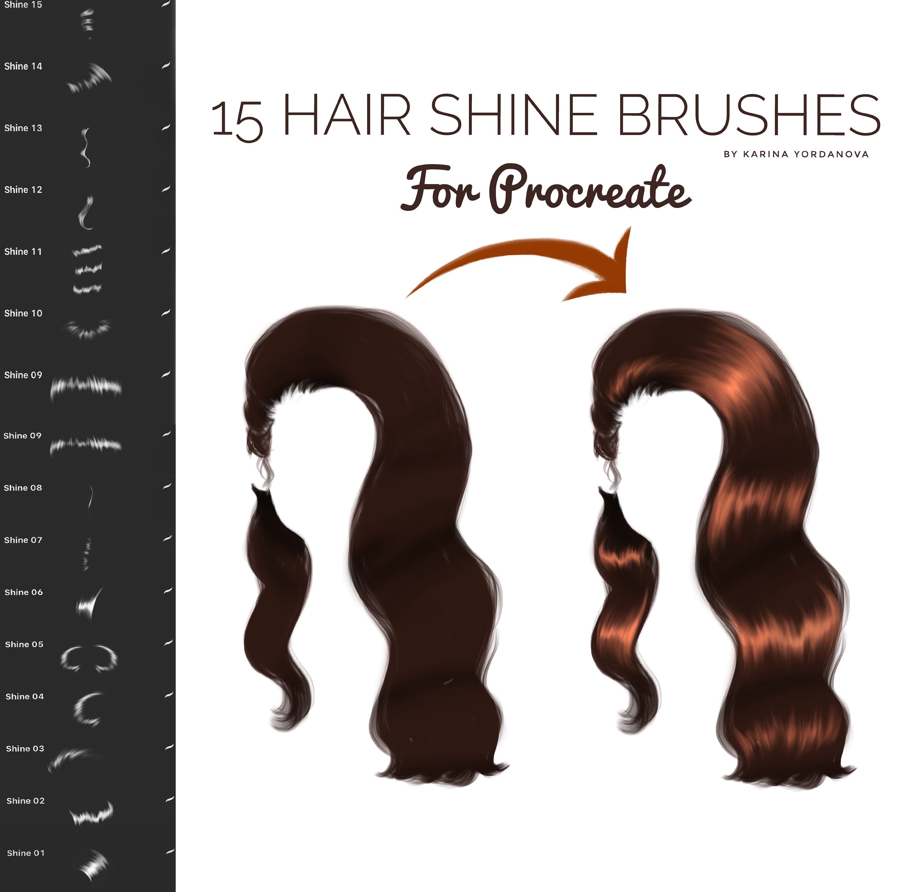 Hair texture Procreate brushes shiny metallic highlights Digital ...