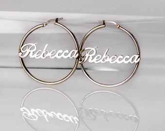 Sterling Silver Personalized Name Hoop Earrings Name Hoop