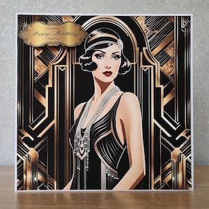 Female Birthday Card, Great Gatsby Flapper Lady Card, Art Deco Roaring ...